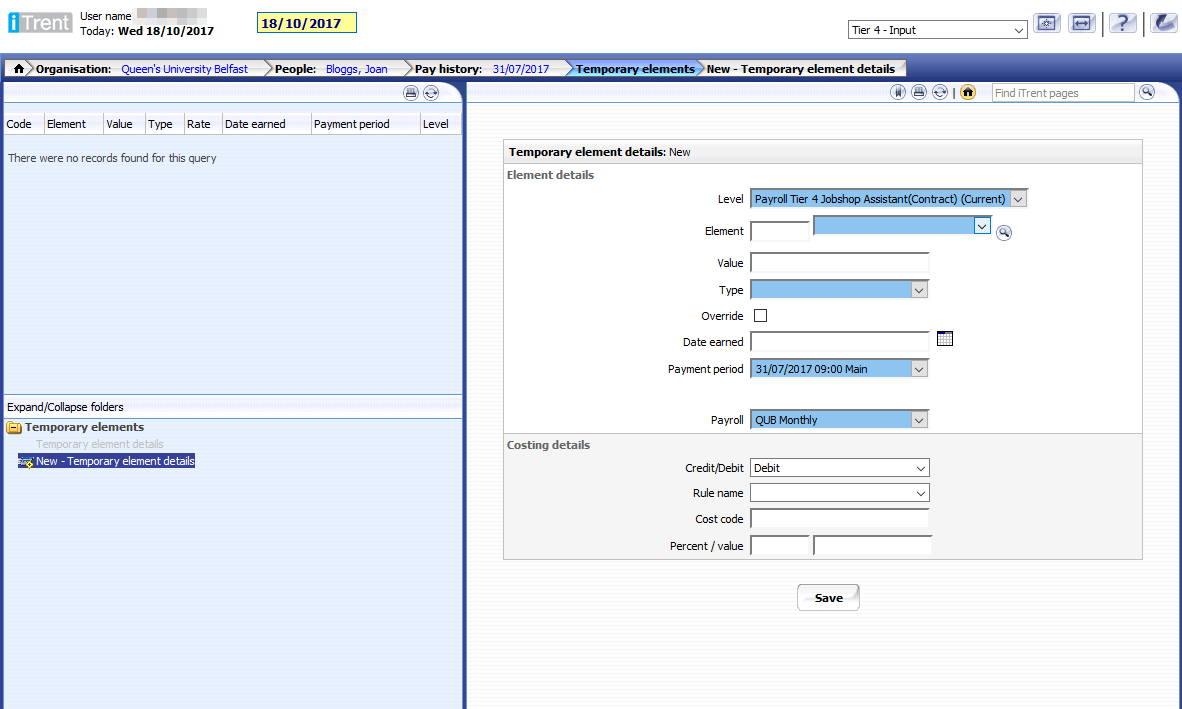 Temporary Elements | Tier 4 Input Docs